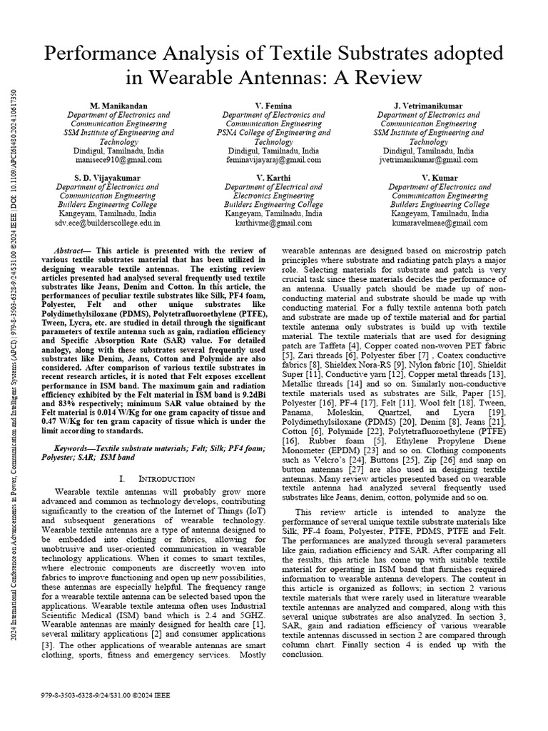 Performance Analysis of Textile Substrates Adopted in Wearable Antennas ...