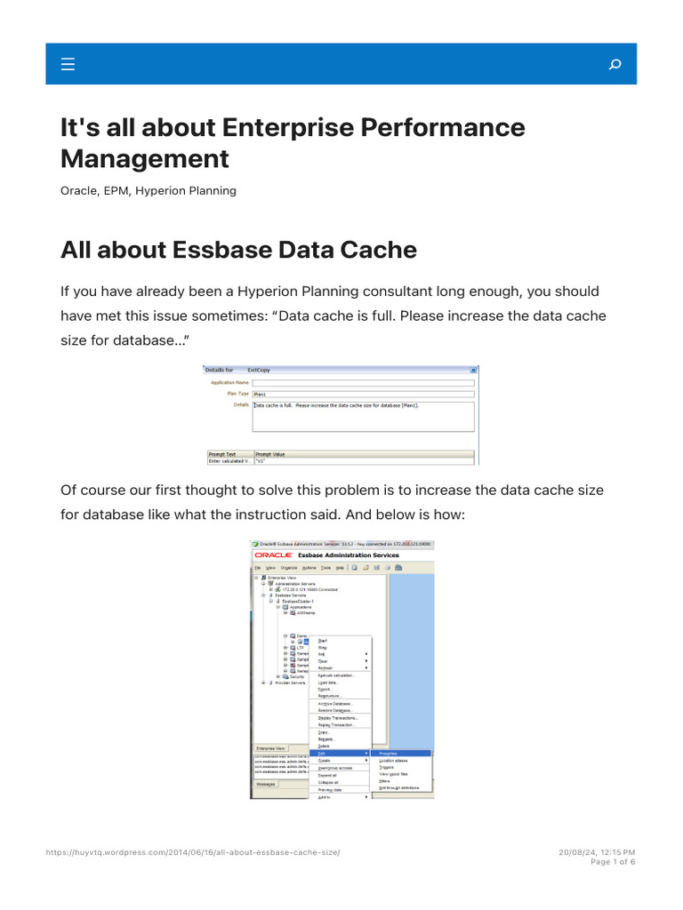 All About Essbase Data Cache - It's All About Enterprise Performance Management | PDF | Cache ...