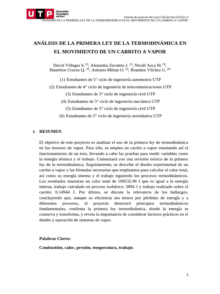 Proyecto final- INFORME_CAF3 | PDF | Máquina de vapor | Calor