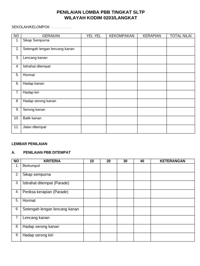 PENILAIAN LOMBA PBB TINGKAT SLTP TERBARU | PDF