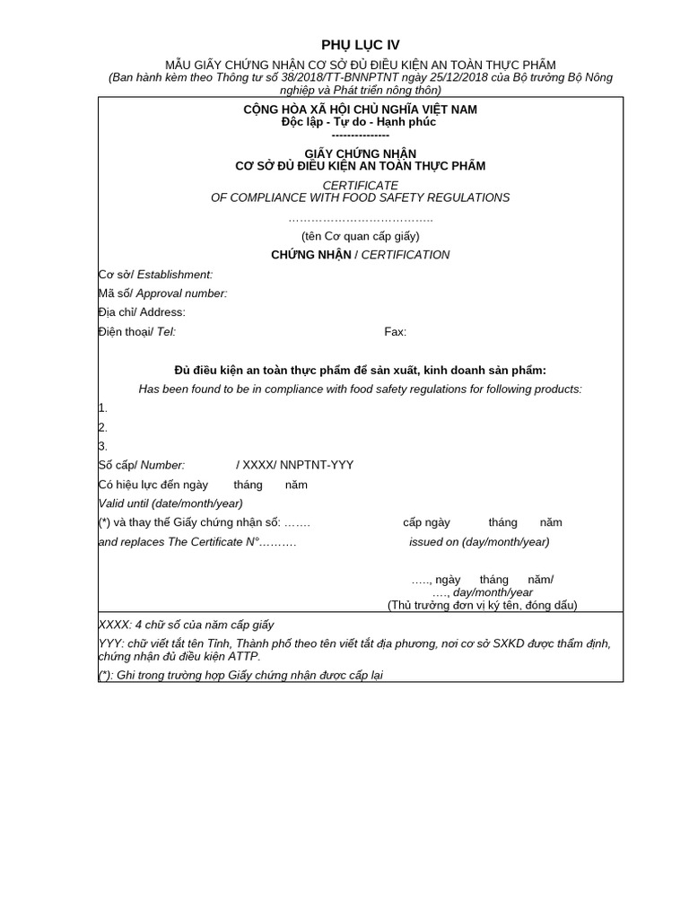 PL Mau GCN An Toan Thuc Pham Nong Lam Ngu | PDF