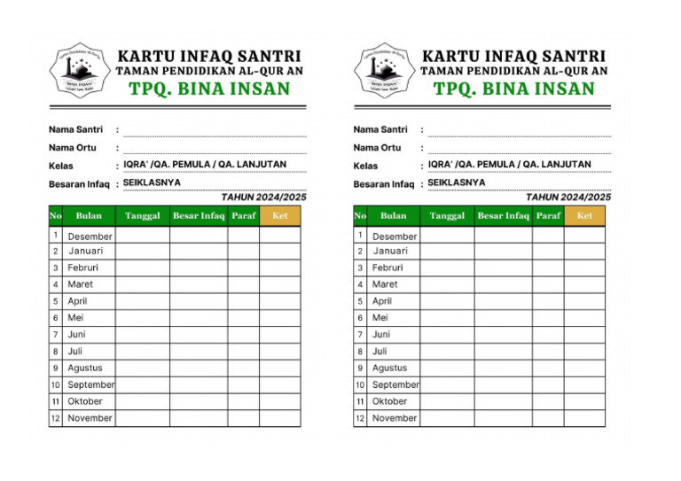 kartu infaq santri | PDF