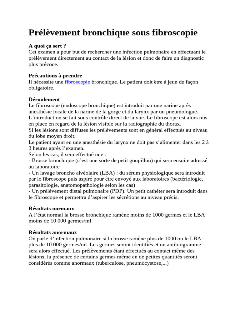 Prélèvement bronchique sous fibroscopie | PDF