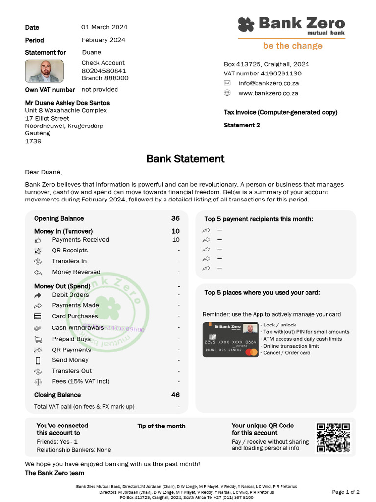 February 2024 Bank Zero Statement | PDF | Debit Card | Banks