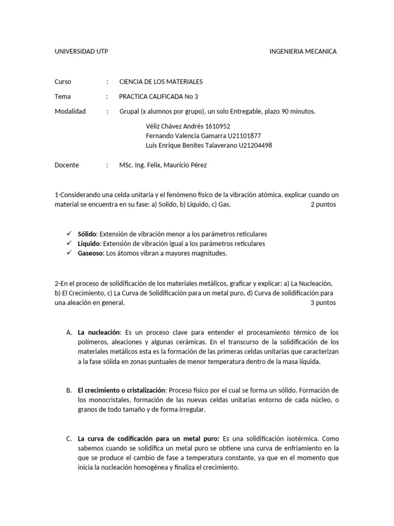 Ciencia de Materiales: Práctica Calificada 3 | PDF | Aleación | Cobre