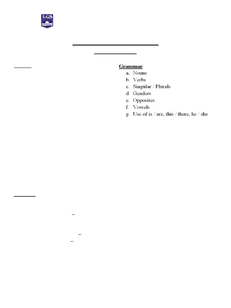 Lahore Grammar School Prep Term Outline | PDF
