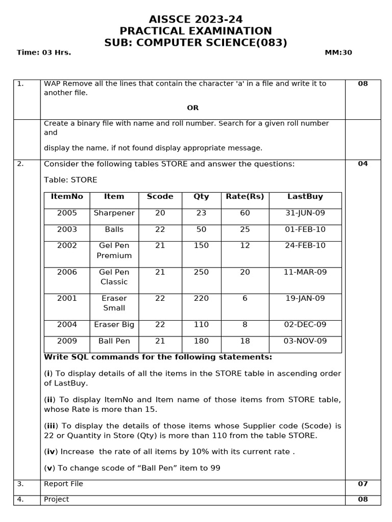 1 - Practical - Paper - Aissce 2023-24 | PDF
