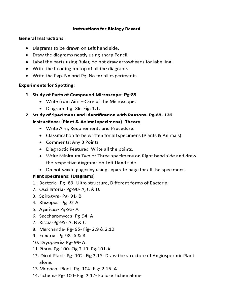 Instructions For Biology Record | PDF | Nature | Organisms