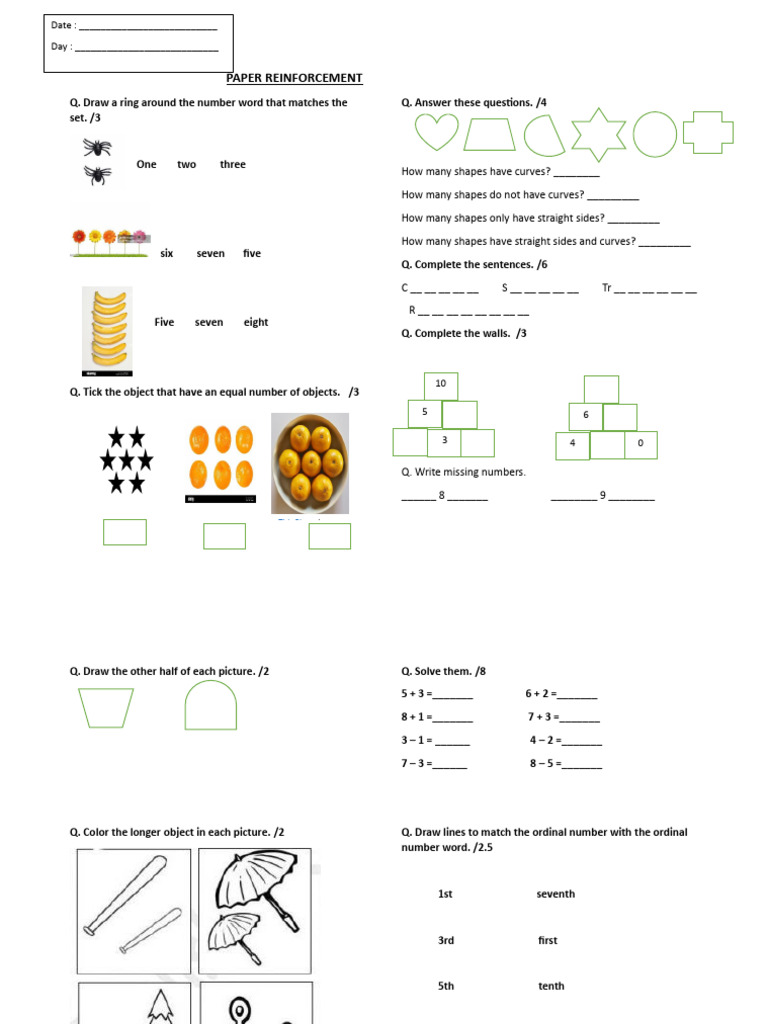 REINFORCEMENT WORKSHEETS | PDF | Shape | Mathematics