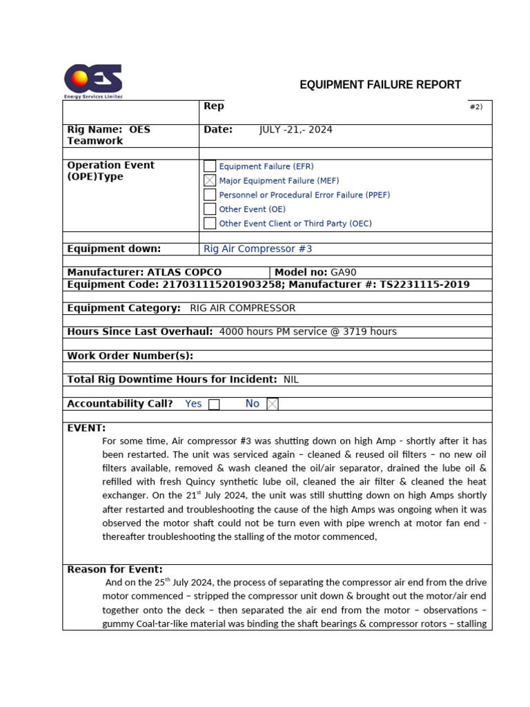 Atlas Copco Compressor Failure Report | PDF | Bearing (Mechanical ...