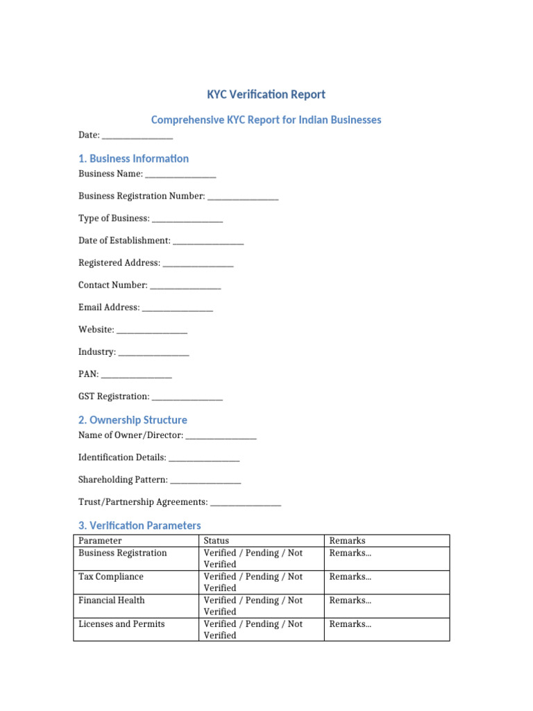 KYC Report Template Indian Business | PDF