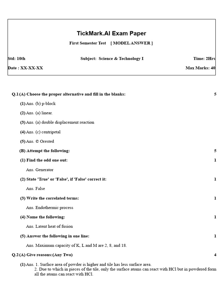 10th Grade Science Exam Model Answer | PDF | Orbit | Newton's Law Of ...