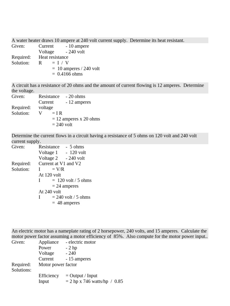 Water Heater Current and Resistance Calculations | PDF | Volt | Power ...