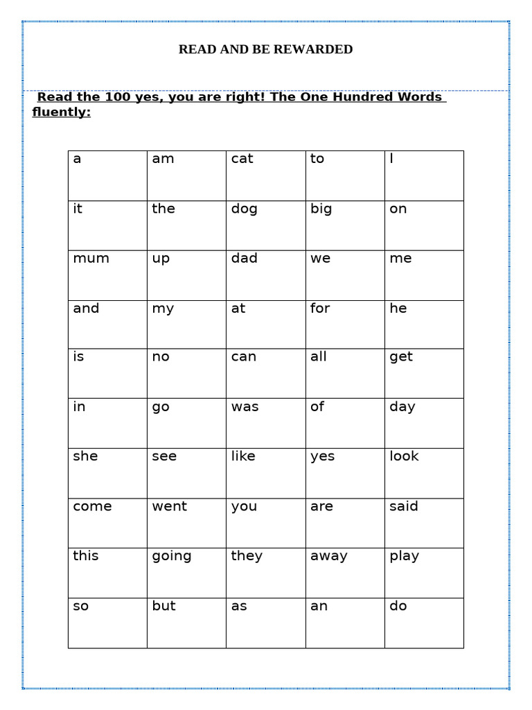 100 High Frequency Words | PDF