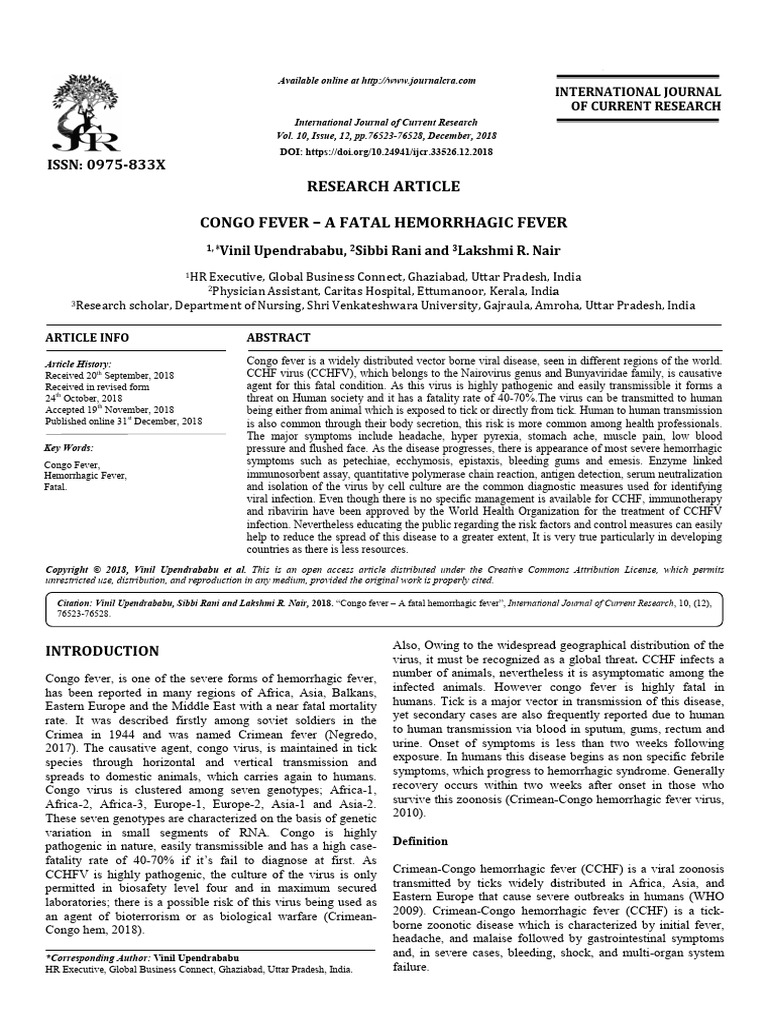 Congo Fever - A Fatal Hemorrhagic Fever | PDF | Infection | Virus