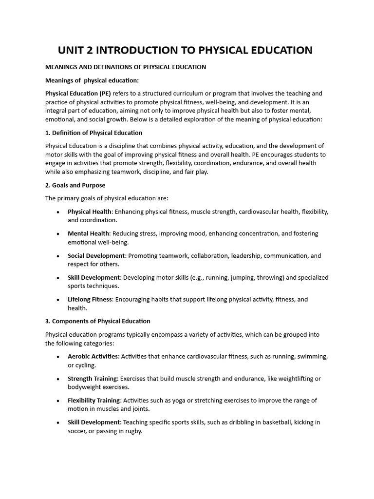 Unit 2 Introduction To Physical Education | PDF | Physical Education ...