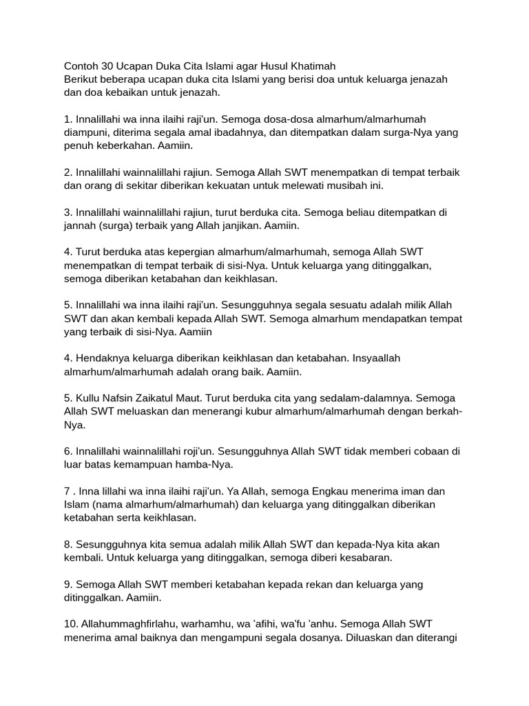 30 Ucapan Khusnul Khotimah | PDF