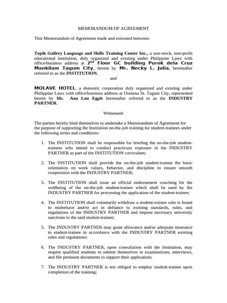 1-2 MOA and ACKNOWLEDGEMENT | PDF | Private Law | Justice