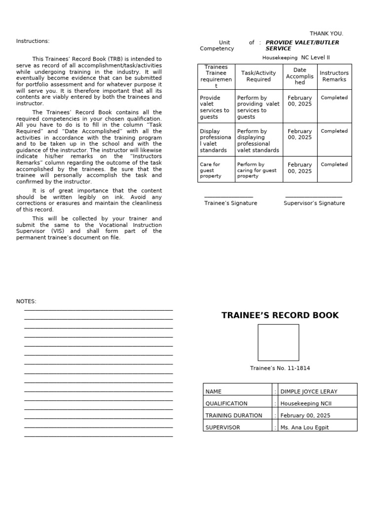 5. Trainee's Record Book | PDF
