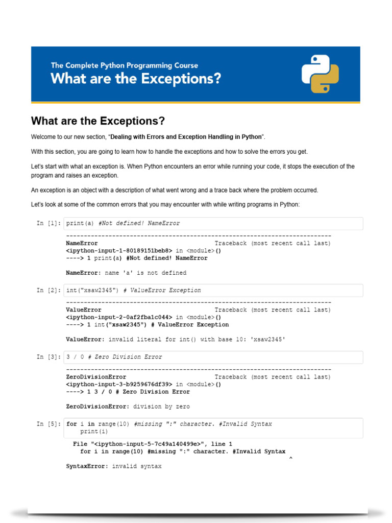 001 What Are The Exceptions Pdf Python Programming Language Computer Programming 4592