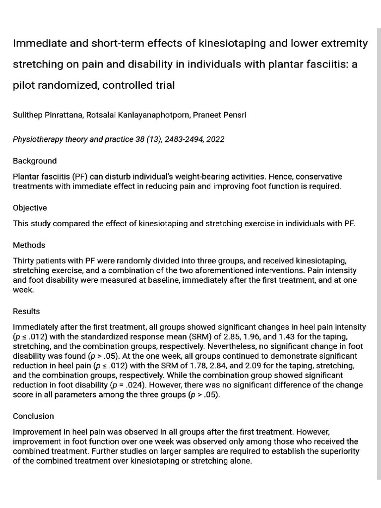 Planter fasciitis physiotherapy treatment effect | PDF