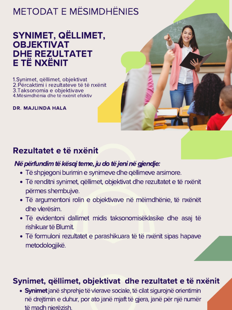 3 - Synimet, Qellimet, Objektivat Dhe Rezultatet e Te Nxenit - Studenti ...