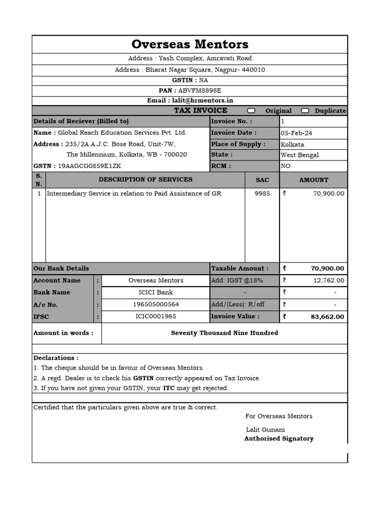 GSTIN Details for West Bengal Invoice | PDF