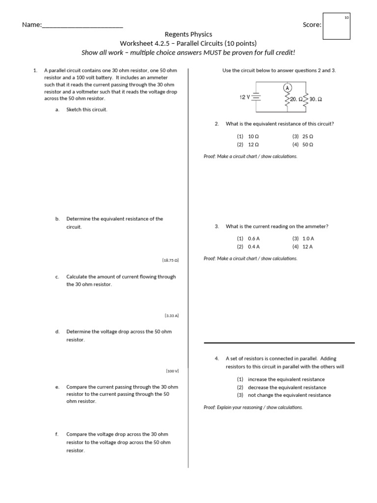 4-2-5 Worksheet - Parallel Circuits | PDF | Resistor | Series And ...