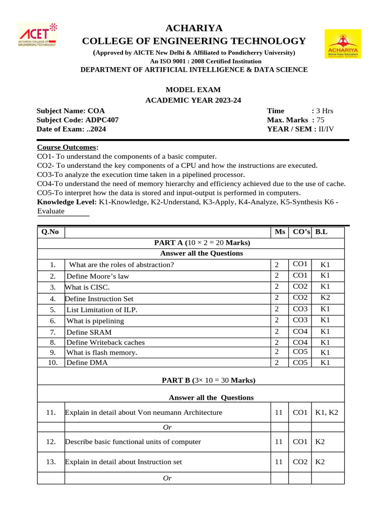 model coa | PDF | Input/Output | Computer Data Storage
