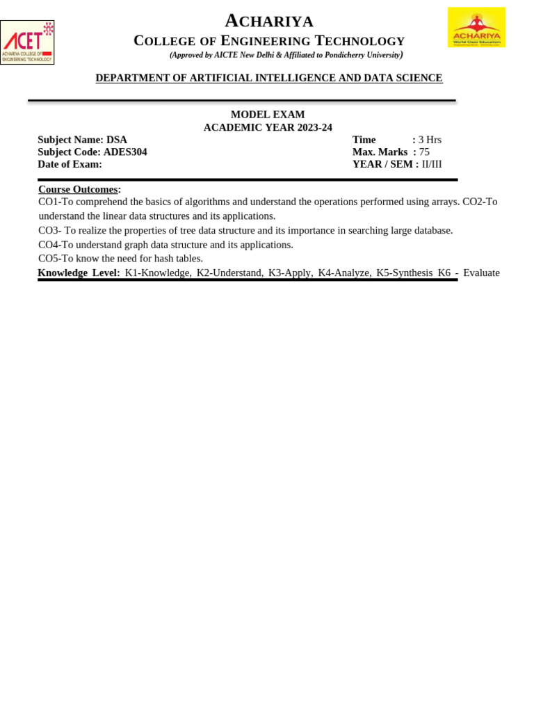 dsa MODEL | PDF | Vertex (Graph Theory) | Combinatorics