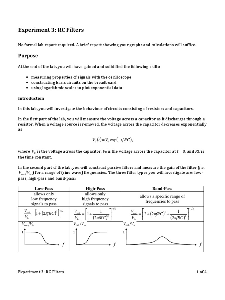 Experiment 3 - RC Filters | PDF | Electronic Filter | Low Pass Filter