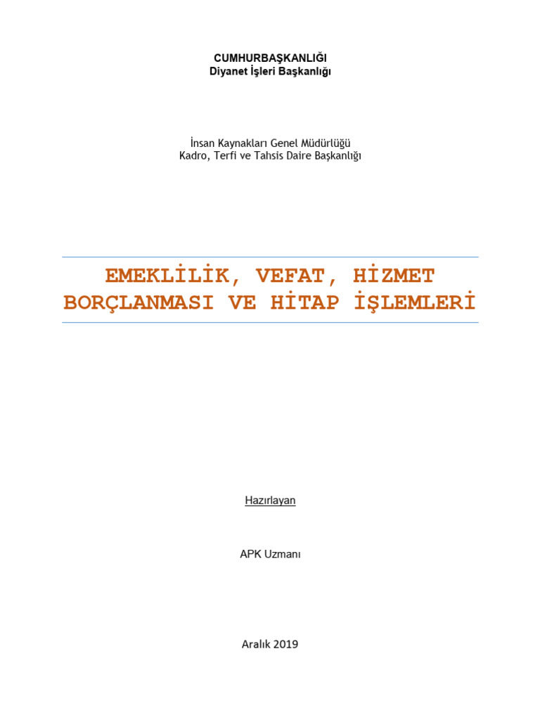 Emeklilik, Vefat, Hizmet Borclanmasi ve Hitap İşlemleri_Aralik_2019 | PDF