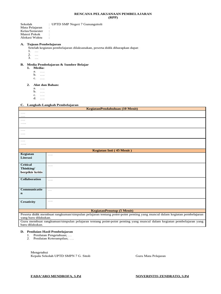 Format RPP Contoh Pak Nove | PDF