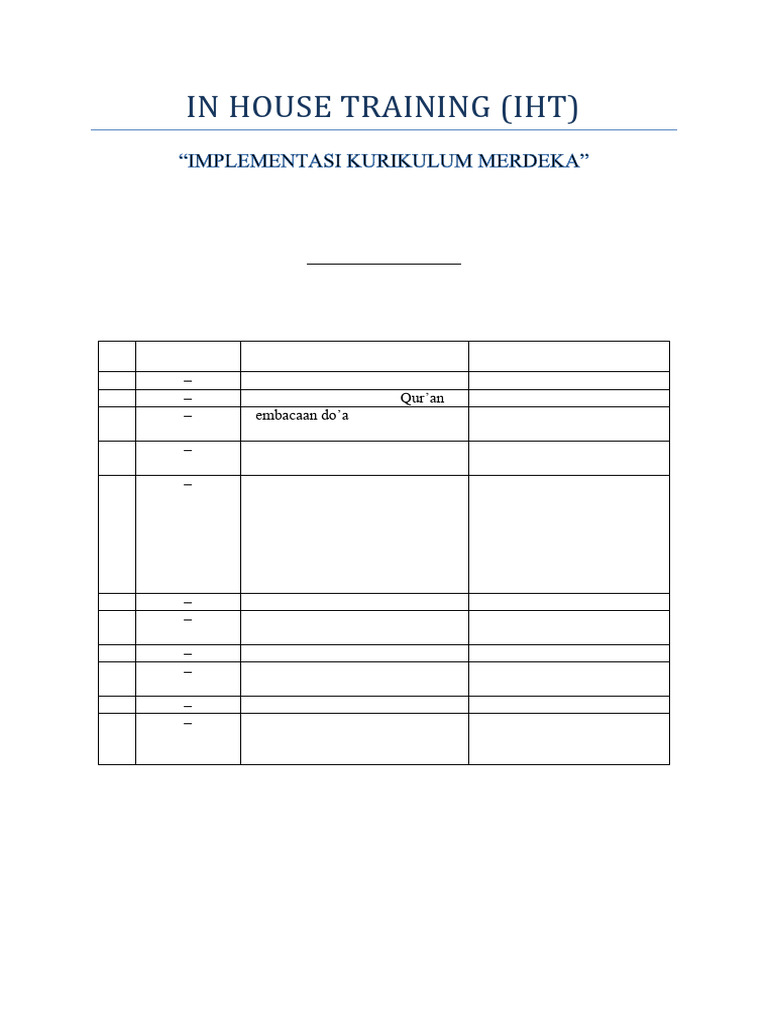 Jadwal IN HOUSE TRAINING | PDF