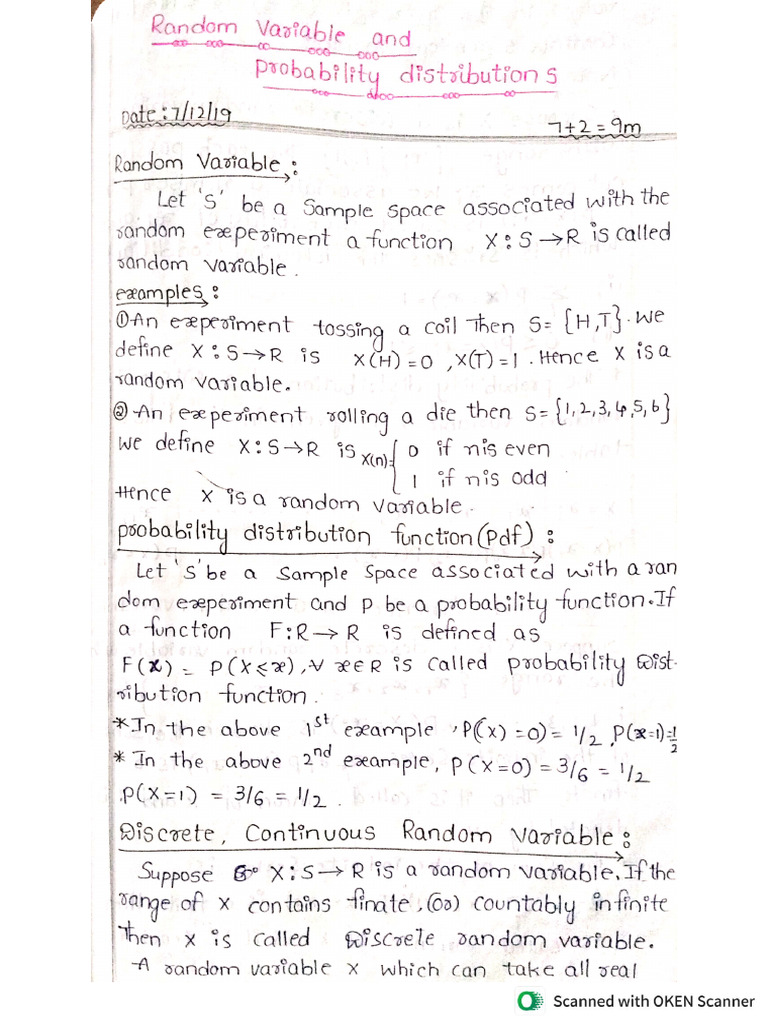 Random Variables Inter 2nd Year Notes | PDF