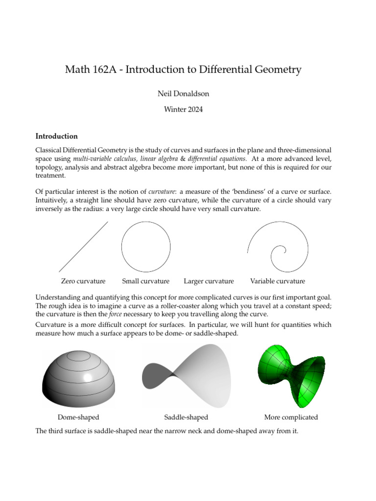 DONALDSON - Introduction To Differential Geometry | PDF | Curvature ...