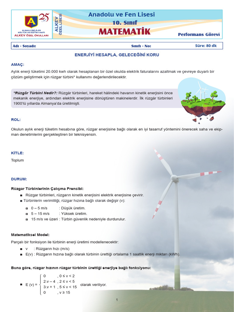 Sinif - Matematik - Performans Gorevi - Enerji Tasarrufu | PDF