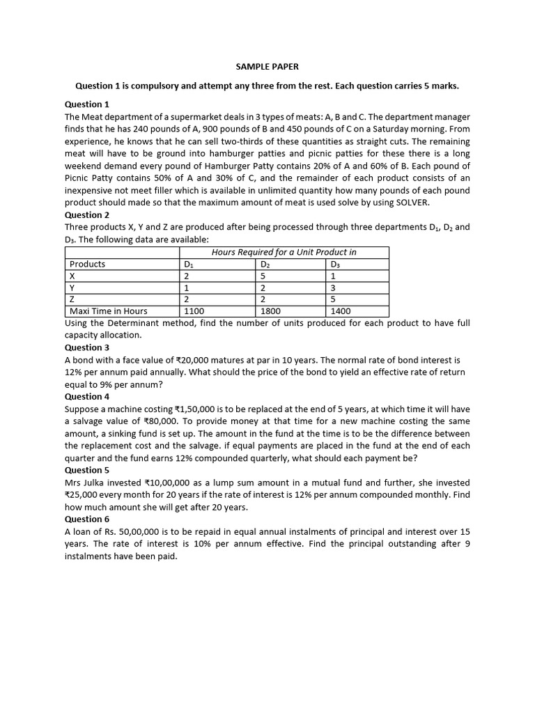 Sample Paper BM Excel | PDF | Interest | Personal Finance