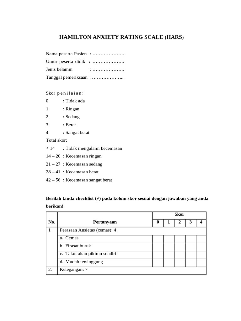 Skala Penilaian Kecemasan HARS | PDF