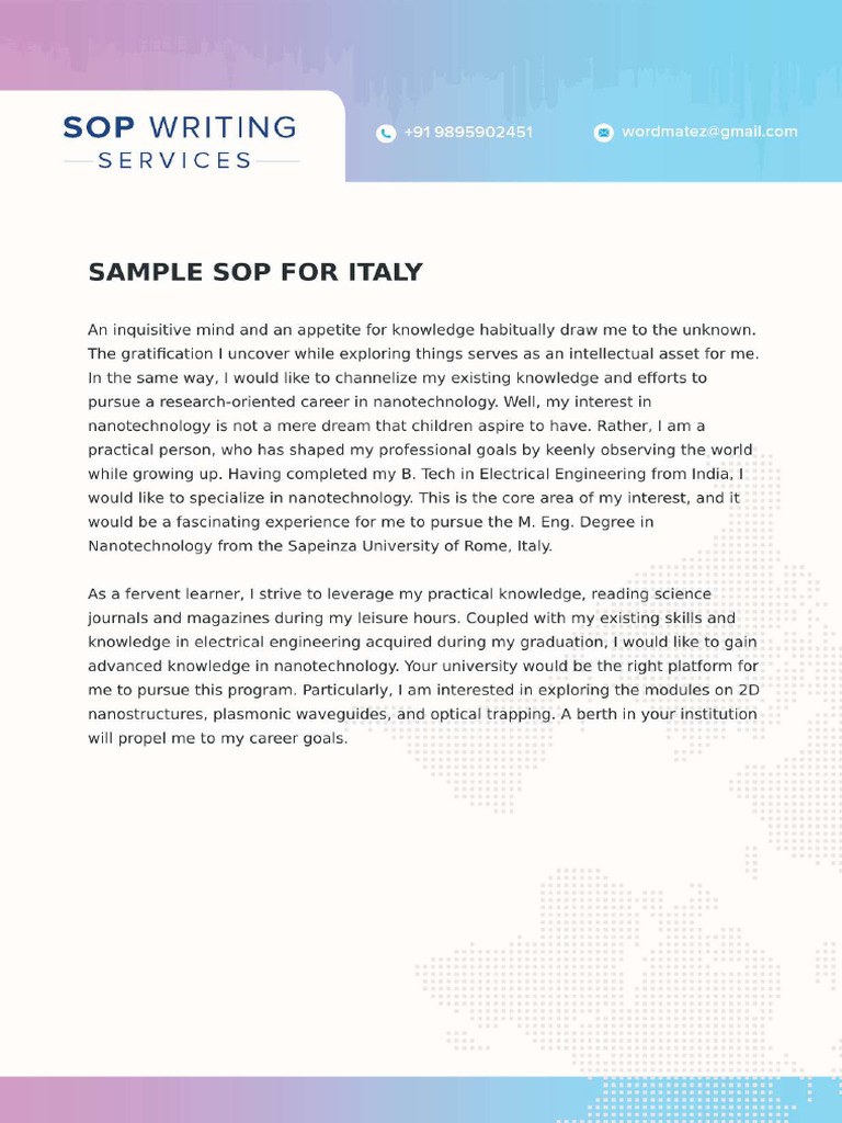 Sample Sop for Italy | PDF