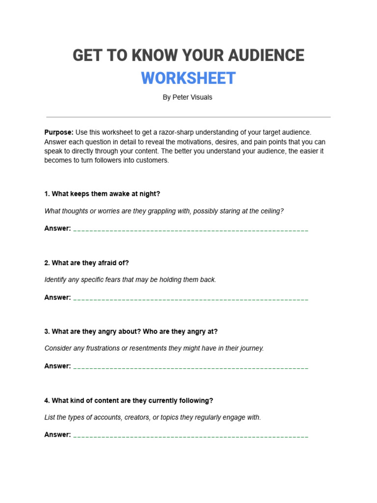 GET TO KNOW YOUR AUDIENCE WORKSHEET (File - Make A Copy) | PDF ...