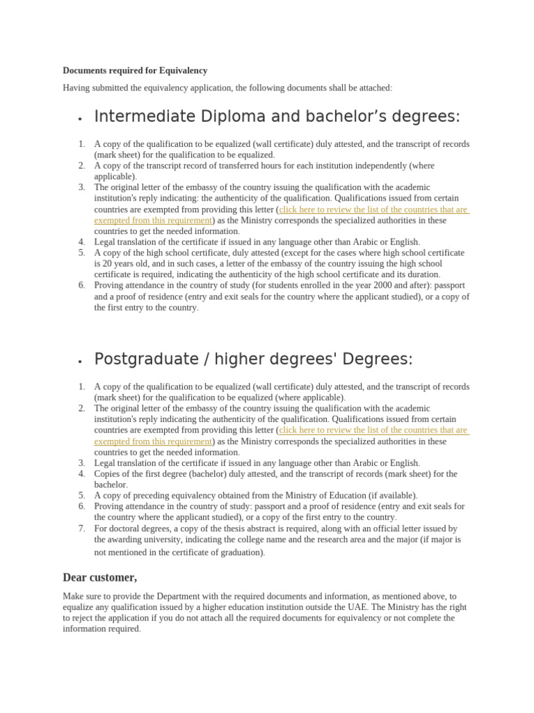 Documents Required For Equivalency | PDF | Academic Degree | Academic Certificate
