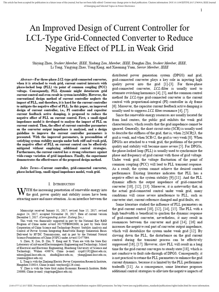 An Improved Design of Current Controller for LCL Grid Connected Converter to Reduce Negative ...
