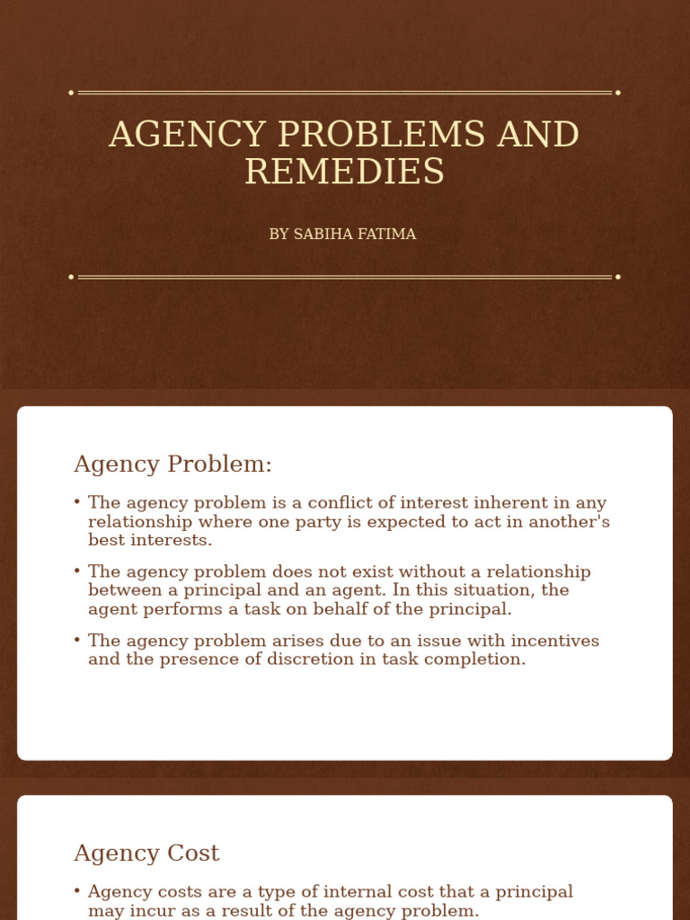 Agency Problems: Types and Remedies | PDF