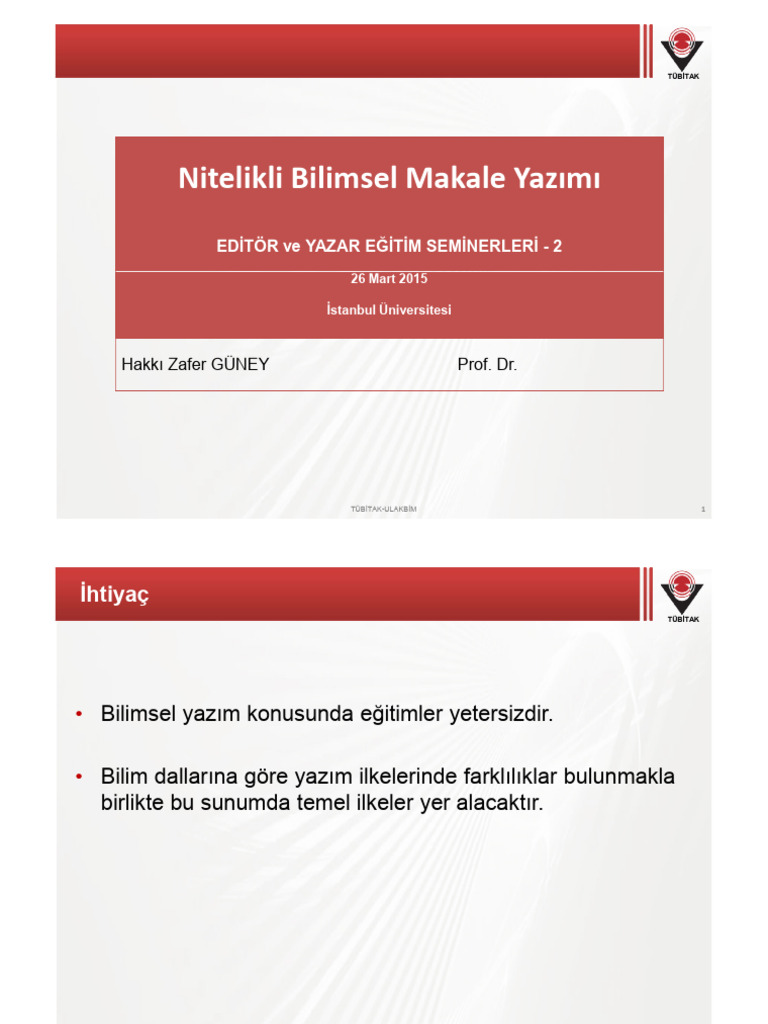 Nitelikli Bilimsel Makale Yazimi TUBITAK 1 | PDF
