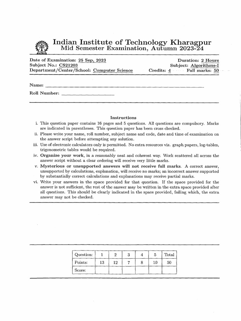 CS21203 Algorithms-I MA 2023 | PDF
