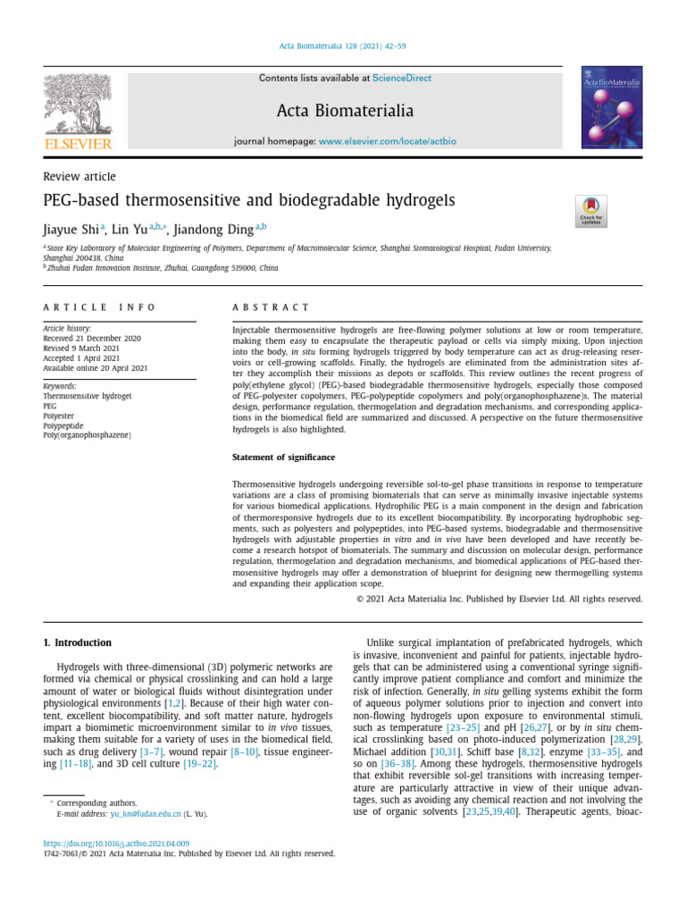 PEG Based Hydrogel | PDF