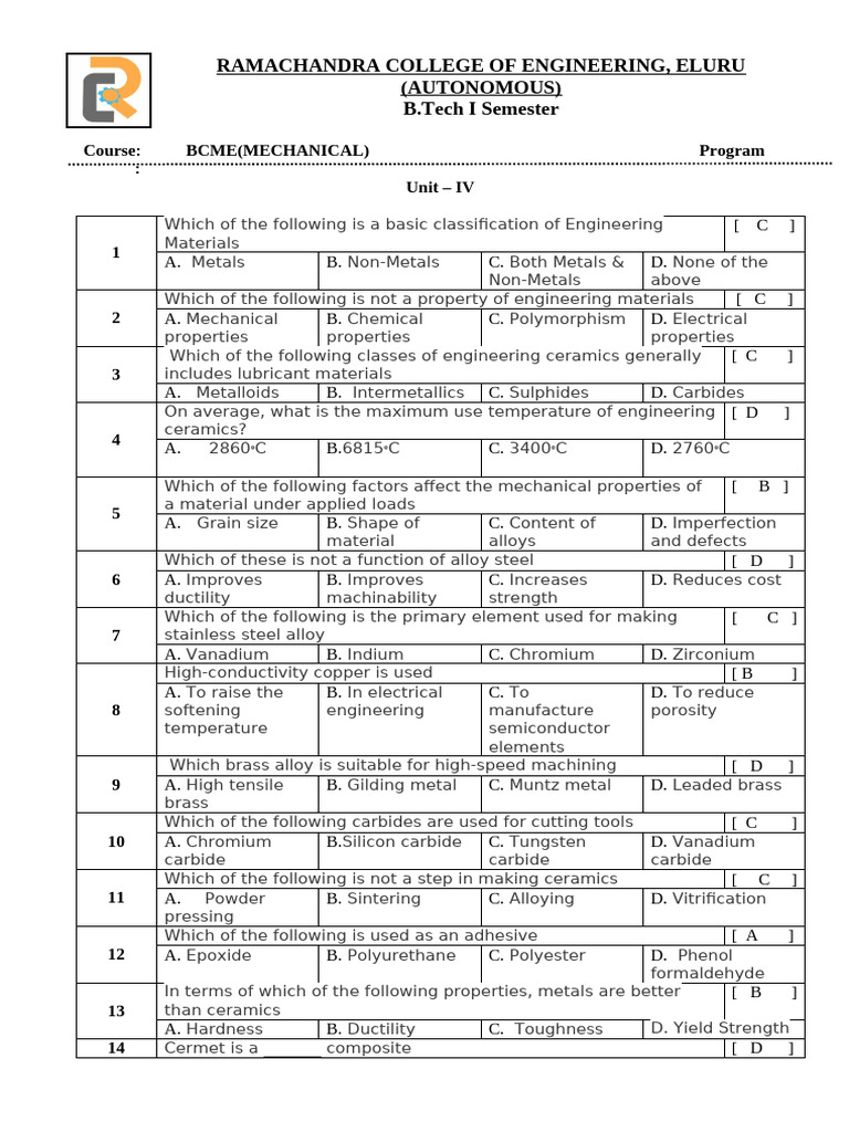 BCME Objective Bank Format (Mechanical) With Key | PDF | Alloy | Diesel ...