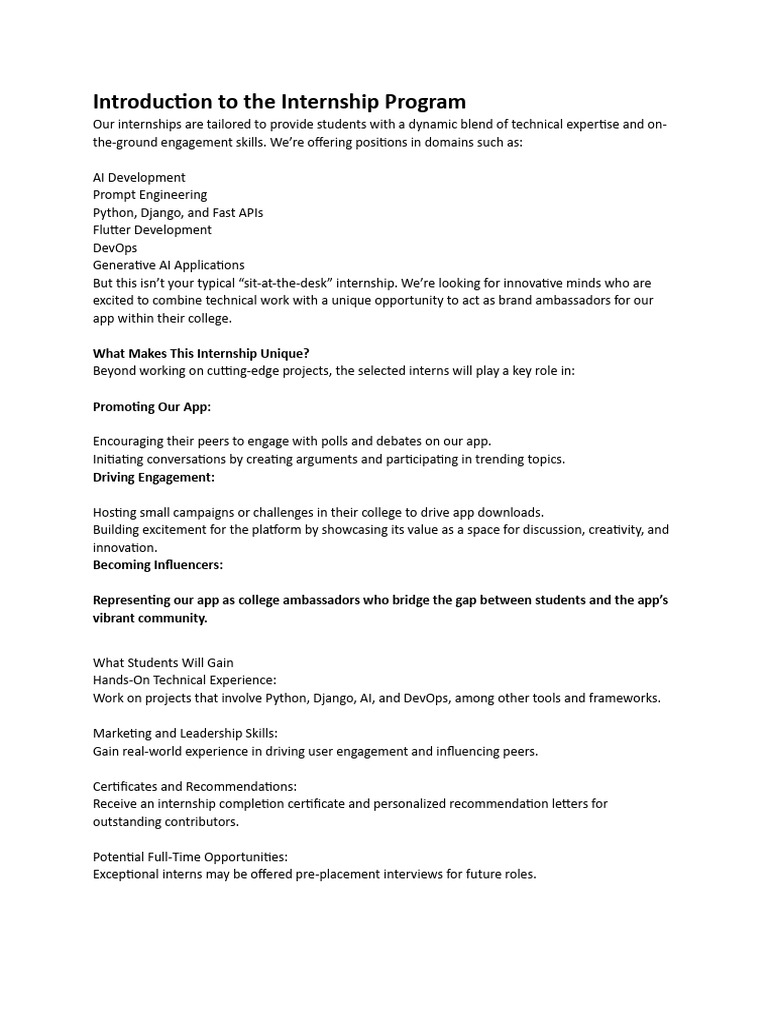 Introduction to the Internship Program | PDF