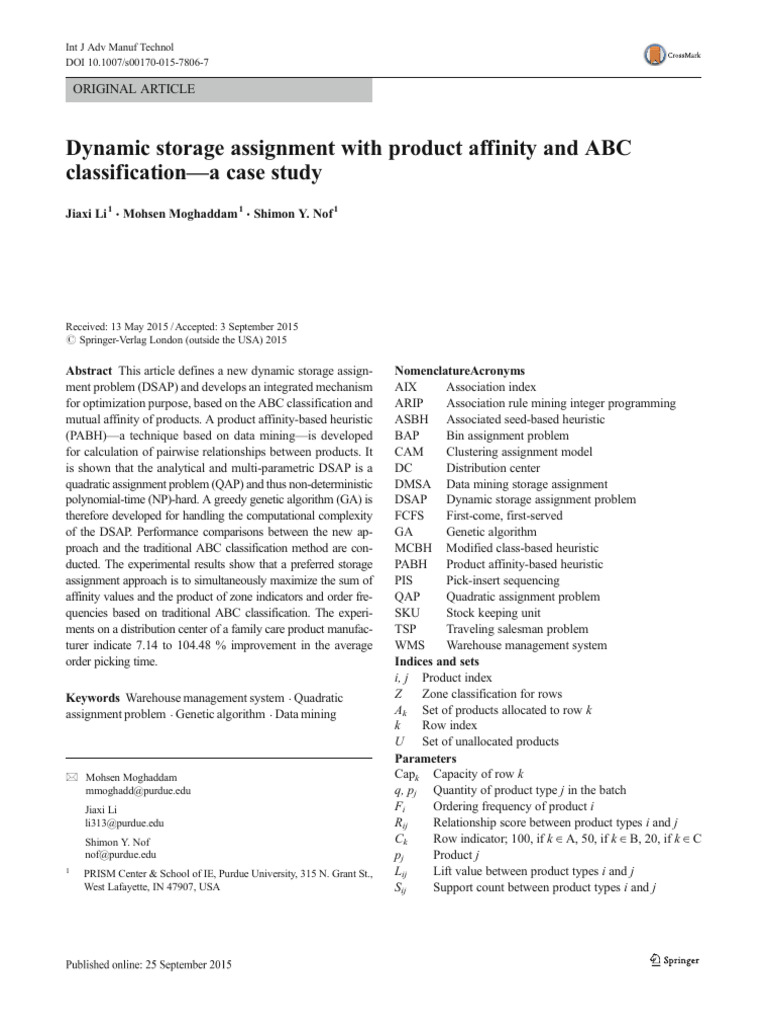 IJAMT 2015 考虑产品和ABC分类方法的动态储位分配 | PDF | Cluster Analysis | Metaheuristic